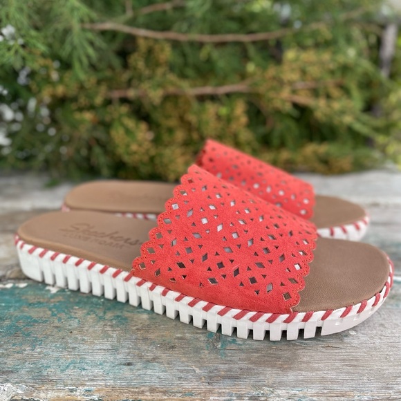 Skechers | Shoes | Skechers Red Platform Slip On Sandals | Poshmark